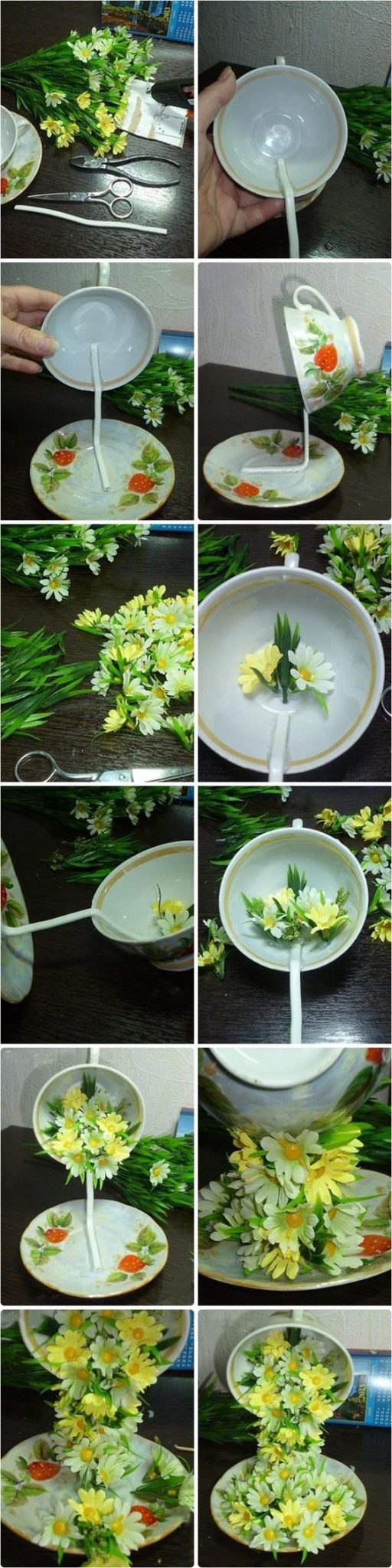 DIY Floating Tea Cups Flower Arrangements